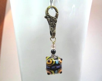 Keychain feather lampwork bead charms burnt orange shades