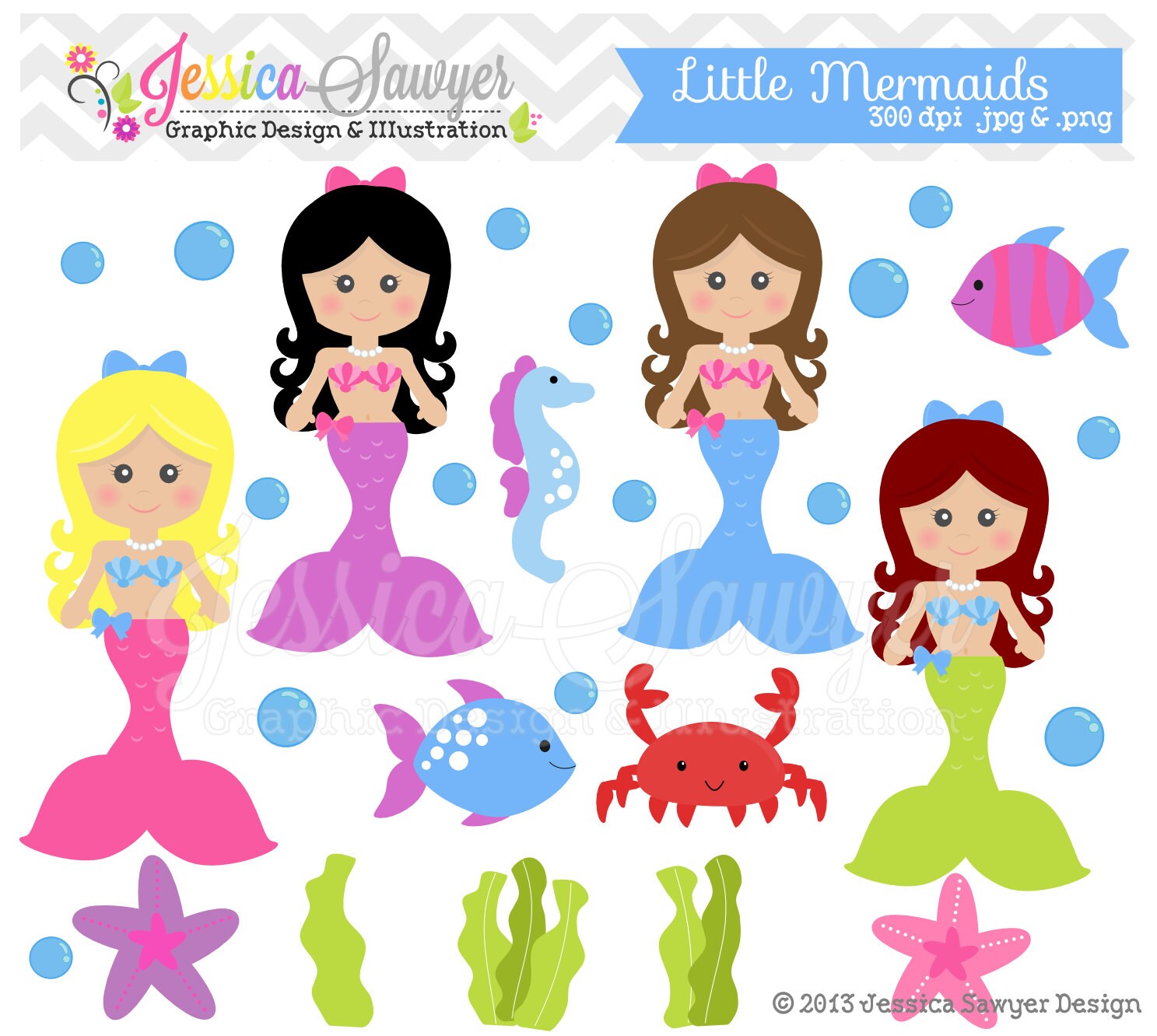 80% OFF INSTANT DOWNLOAD mermaid clip art by JessicaSawyerDesign