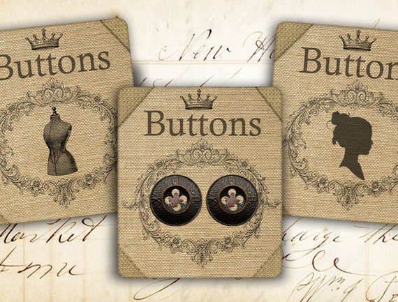 Printable vintage button cards Digital collage sheet Paper