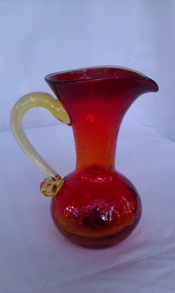 Vintage Handblown Pilgrim Company Ruby Red Crackle Glass By Ambigu