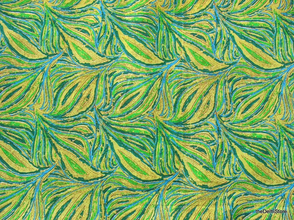 100 % Cotton Fabric in Yellow Green Color by Yard by theDelhiStore