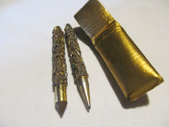 Art Deco Gold Jeweled and Filigree Pen and by ReVintageLannieJewls