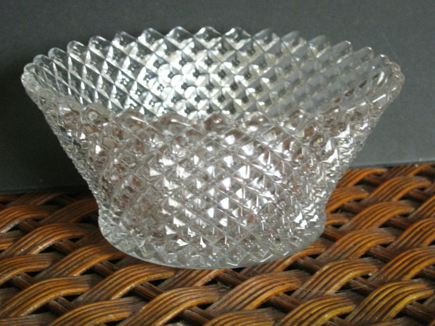 Wedding Gift Cut Pressed Glass Fruit Bowl Wedding Vintage Diamond Star ...