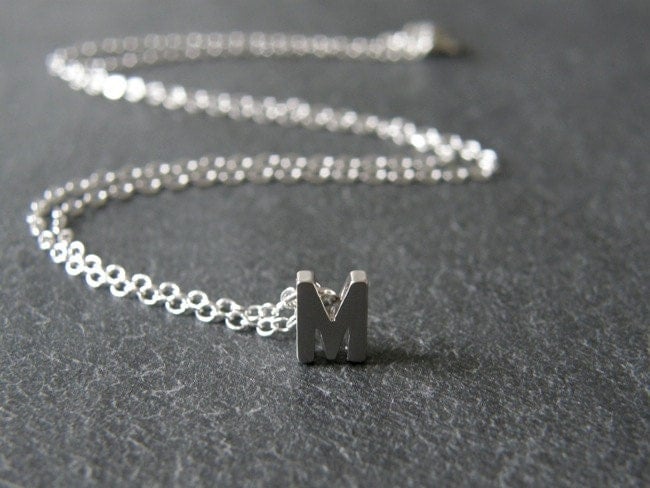 Silver Initial M Necklace Silver Letter M Necklace