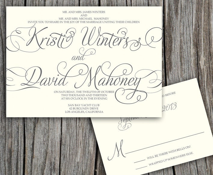 Script Calligraphy Kristi Printable Wedding Invitation – DIY Invitation ...