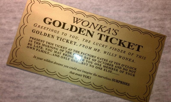 Laminated: Willy Wonka Golden Ticket Replica Measures 6