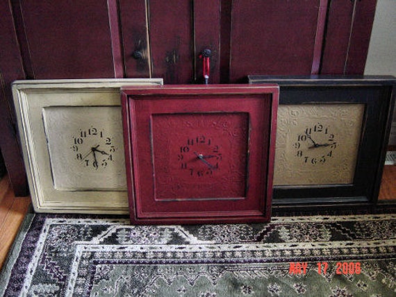 PriMiTiVe Wood Clock with framed Pressed Tin Face