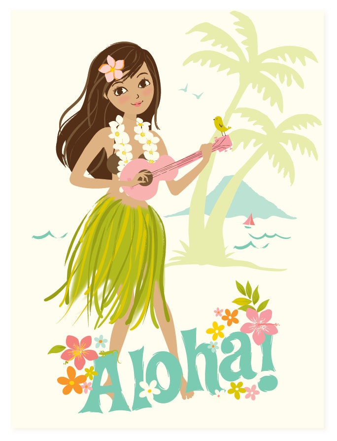 Aloha Hawaiian Hula Girl nursery art for by SeaUrchinStudio