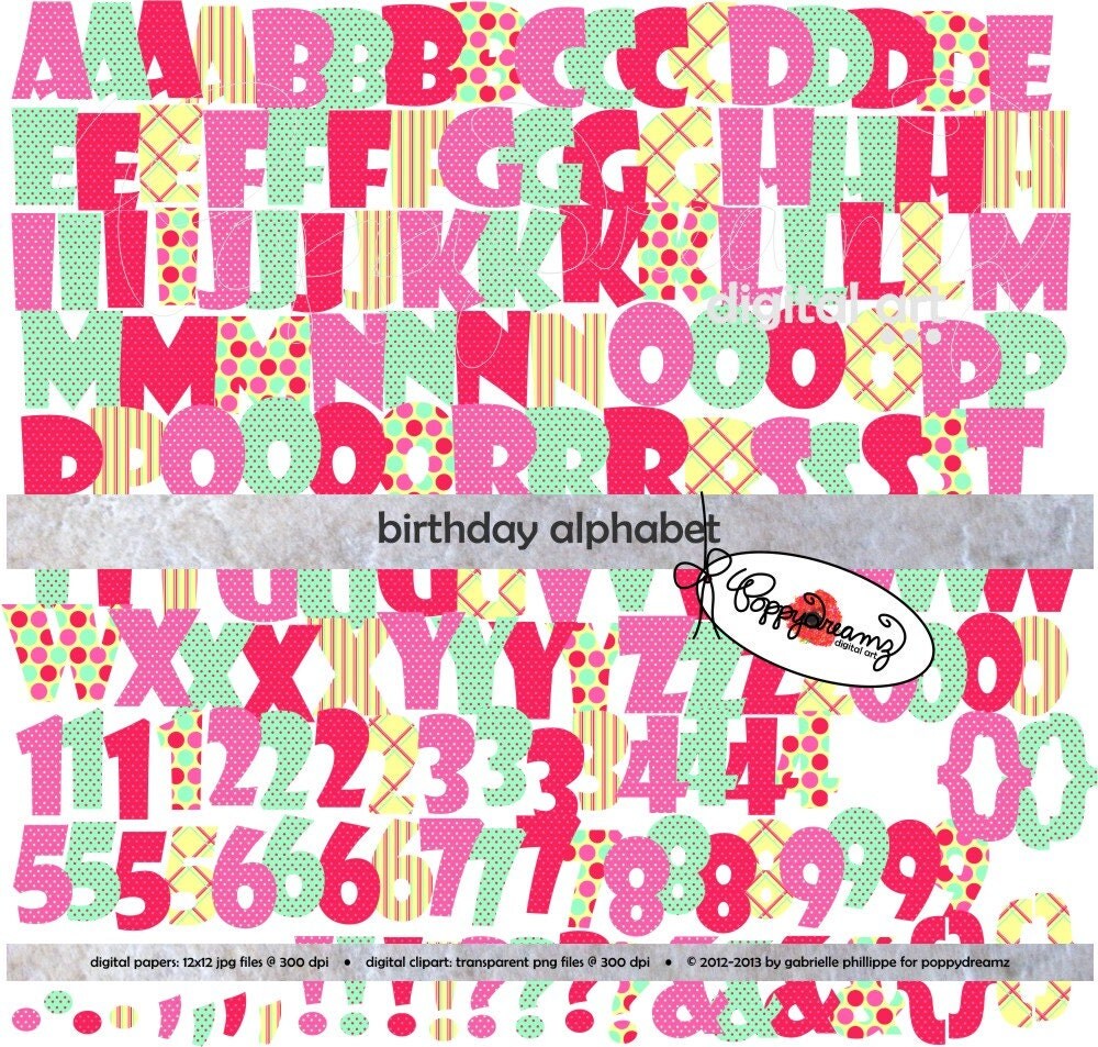 Birthday Alphabet: Clip Art Pack 300 dpi transparent png