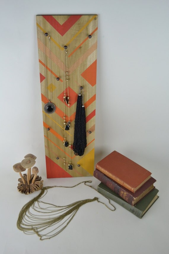 Items similar to Geometric Jewelry Display in Orange & Copper with ...