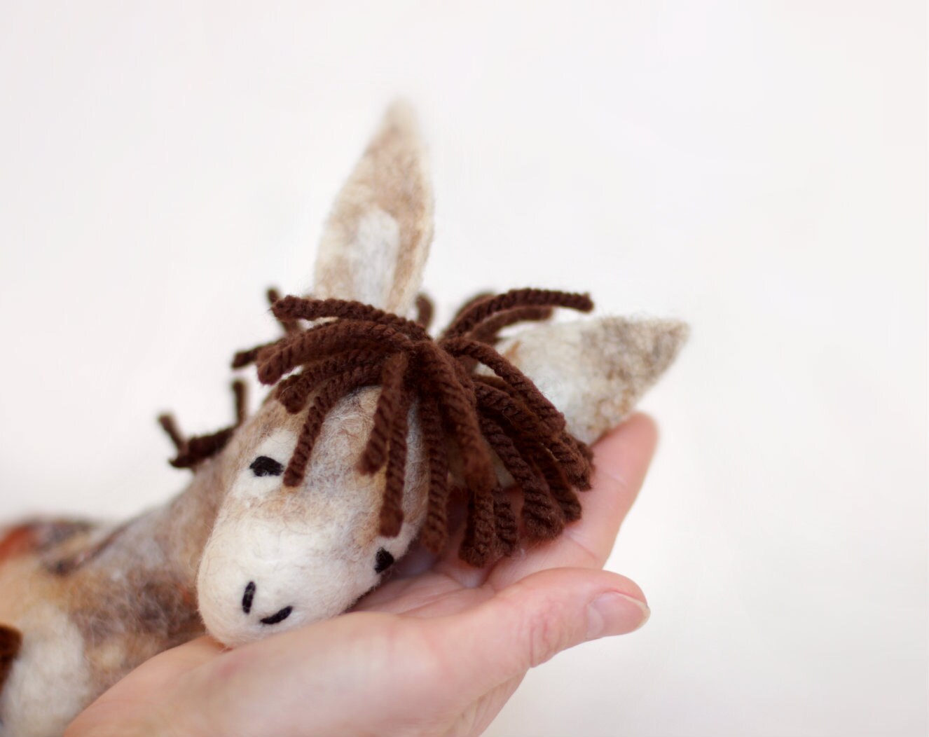 Luke Felt Donkey. Art Toy. Felted Stuffed Marionette Puppet