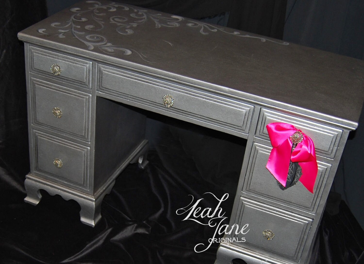 Gorgeous Glam Hammered Silver Desk by TheLeahJaneOriginals on Etsy