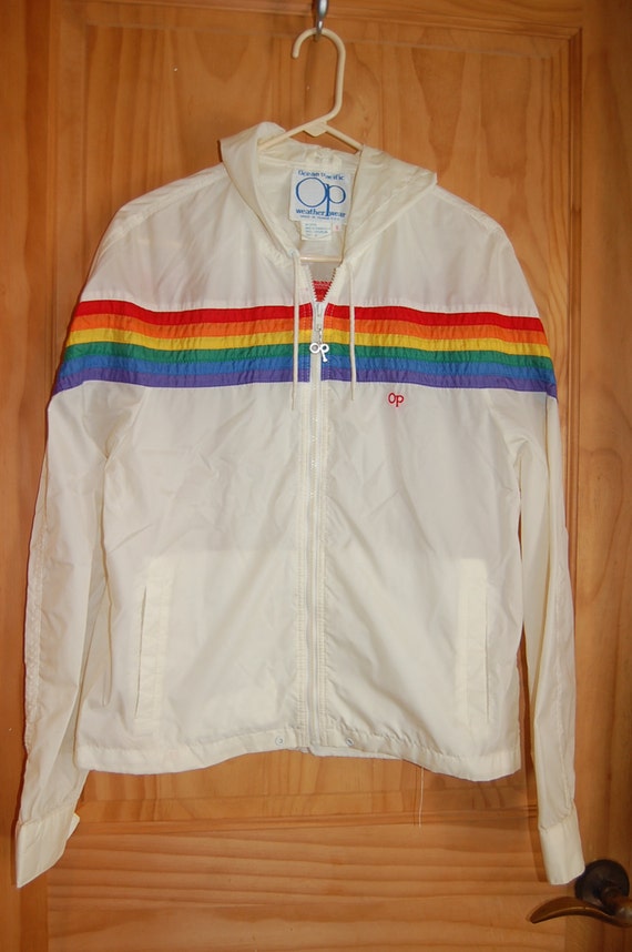 Vintage 70s 80s Op Ocean Pacific OP White Rainbow Striped