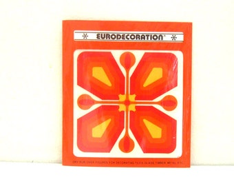 Vintage Tile Decal Sticker - Mod Orange Geometric Flower - Kitchen ...