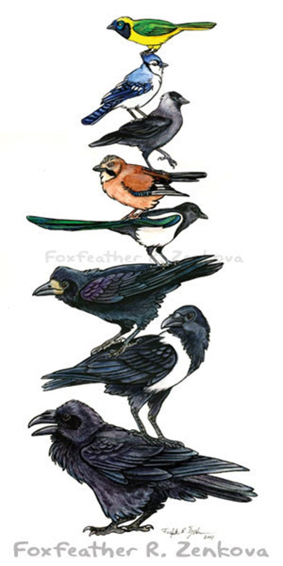 Corvid Stack Painting Print Wall art bird stack Crow