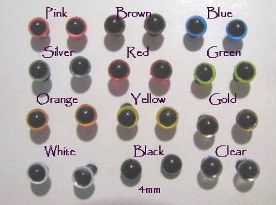 22 Pair Plastic Eyes with Straight Stems 4mm or by GlassEyesOnLine
