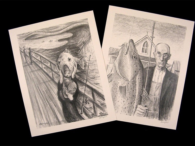 The SCREAM Funny Fish Pencil Parody Drawing Art by fishfanatic