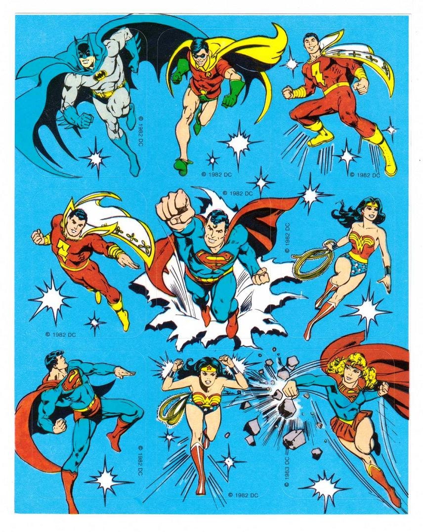 Vintage 80's DC Comics Character Stickers Justice League