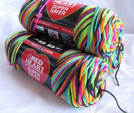 Red Heart Super Saver yarn BLACK LIGHT neon style by crochetgal