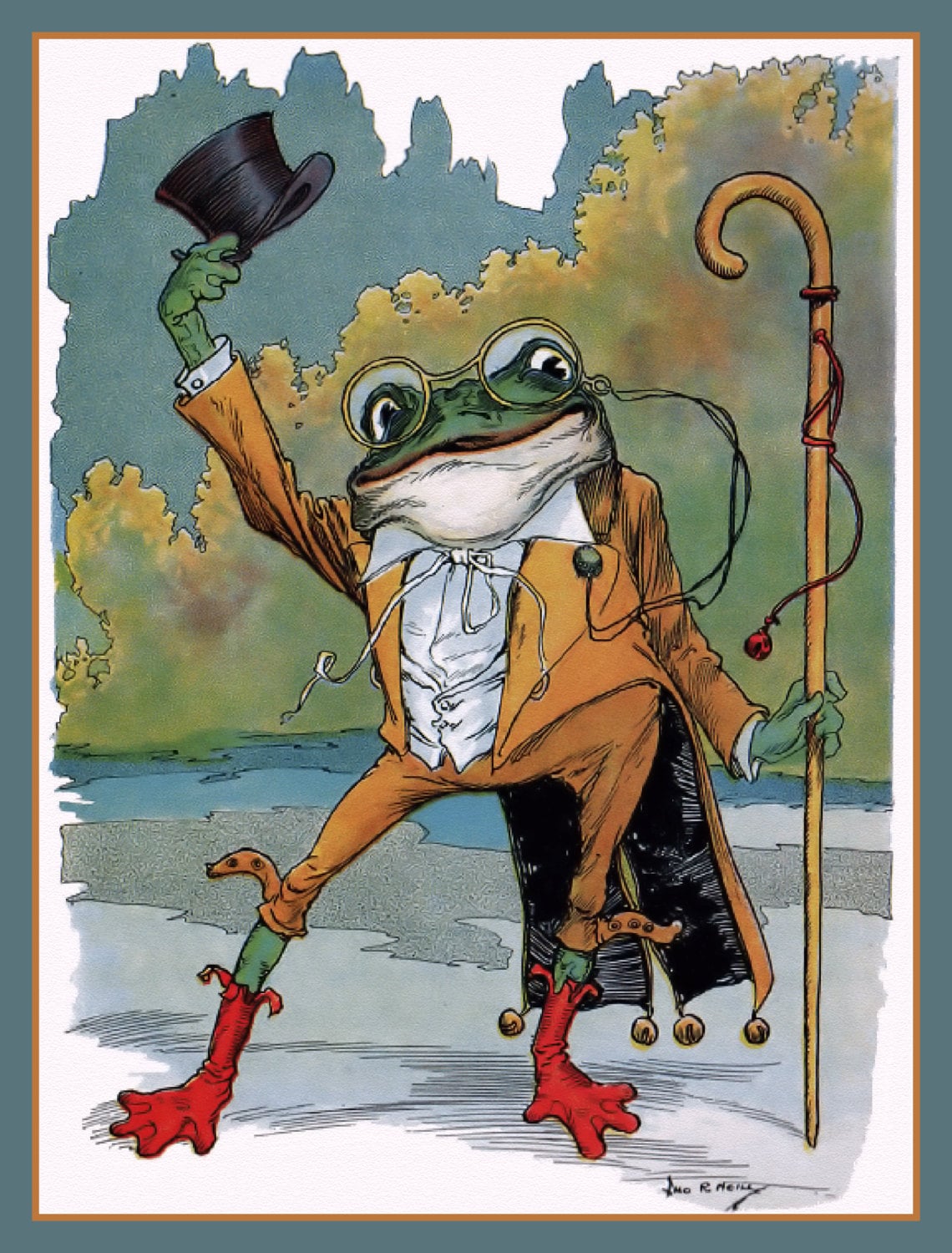 Frog with Top Hat and Cane Refrigerator Magnet