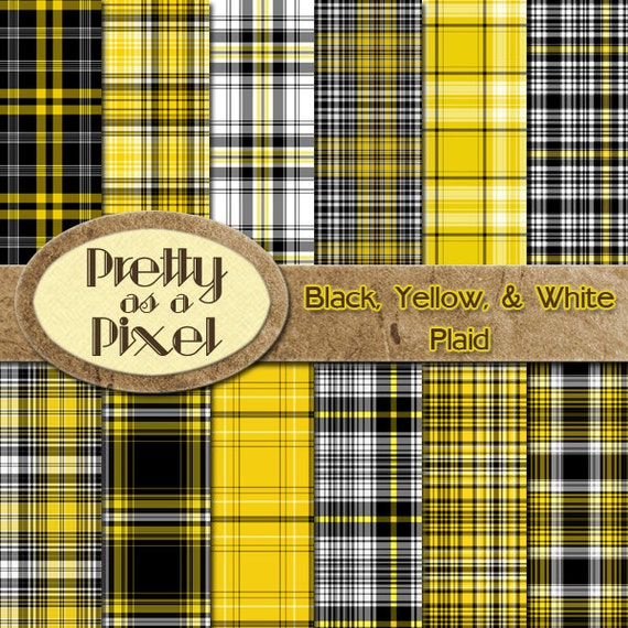 Printable Scrapbook Paper Black Yellow & White Plaid 12