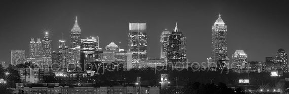 CANVAS Atlanta Skyline at Night Color or BW Downtown Midtown