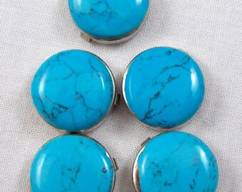 5 Vintage Sterling Silver and Turquoise Button Covers