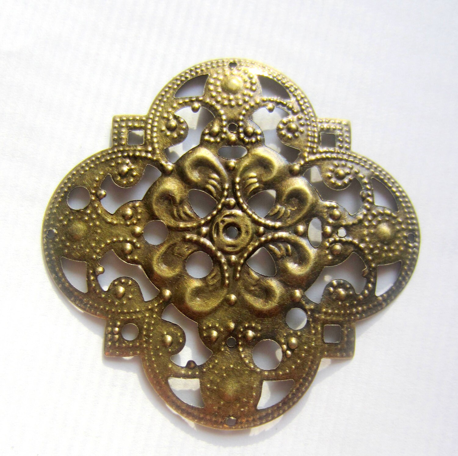 8 Antique bronze filigree pendants filigree flower wraps