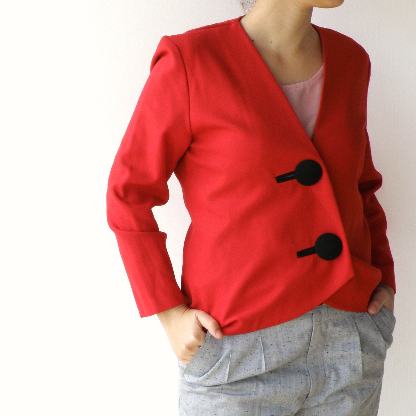 Vintage 1980s Red Asymmetrical Jacket / Size L – Haute Juice