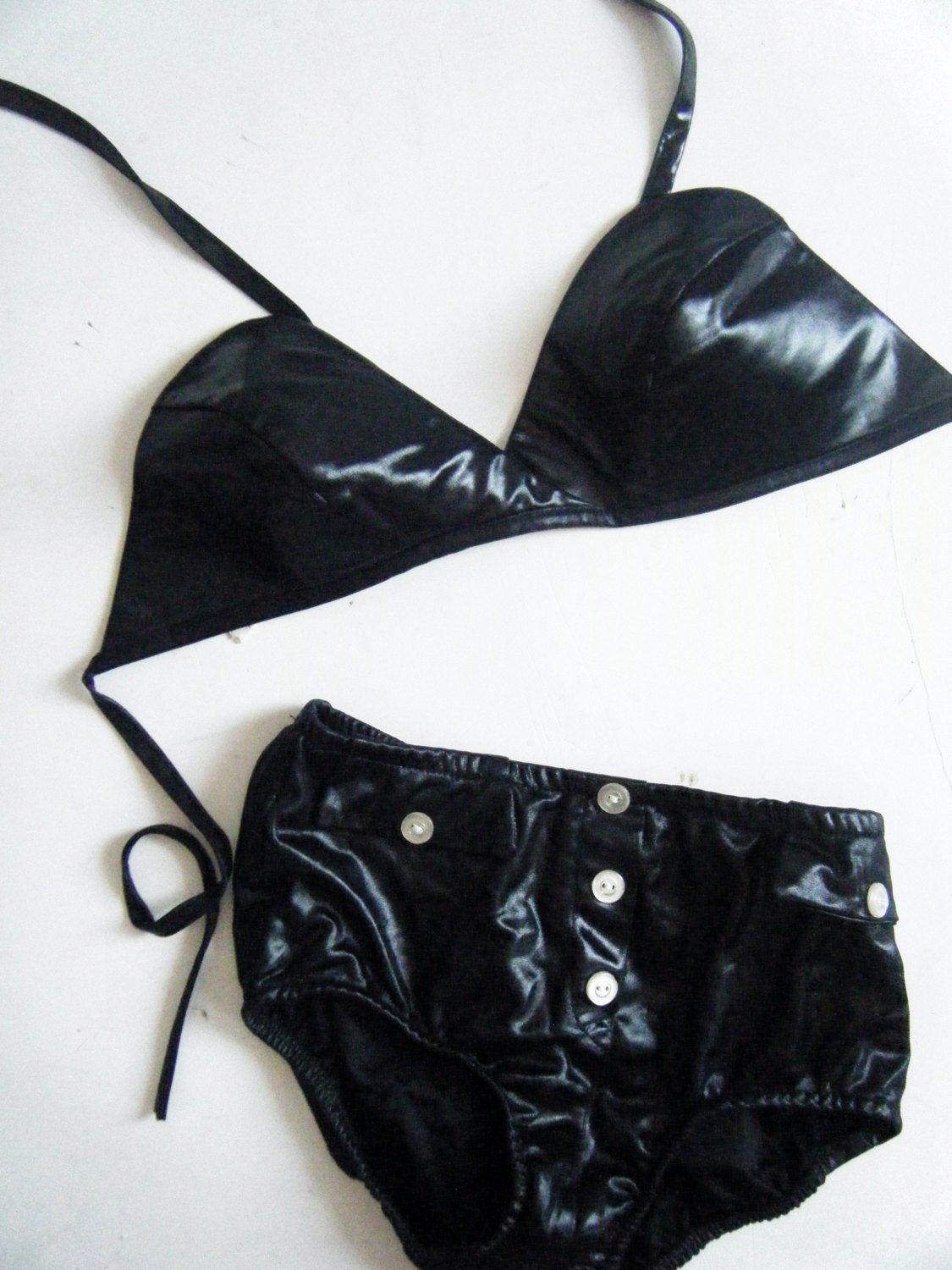 rare 50s / 60s faux LEATHER pin up BULLET BRA by sugarshackvintage