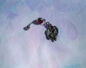 body jewelry wolf belly button ring with black gem by sindys