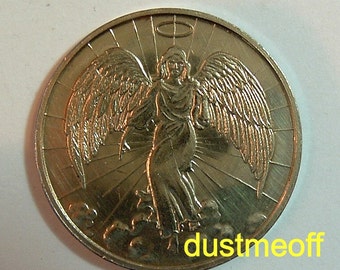 FOUR recycled brass Guardian Angel coins tokens for jewelry and art ...