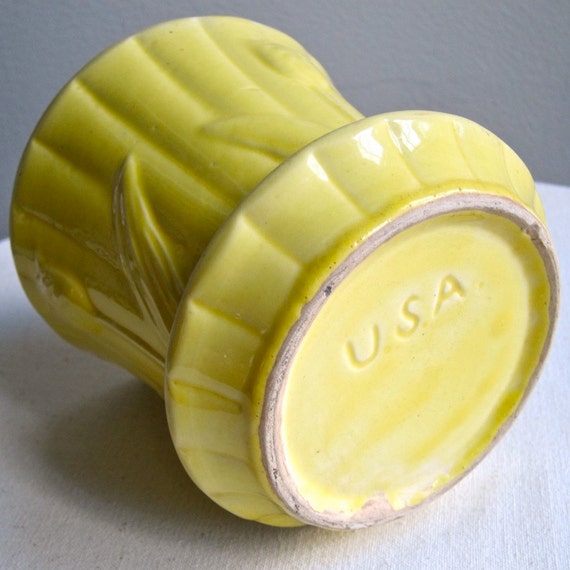 Vintage American Pottery Flower Pot with Tulip Design Yellow