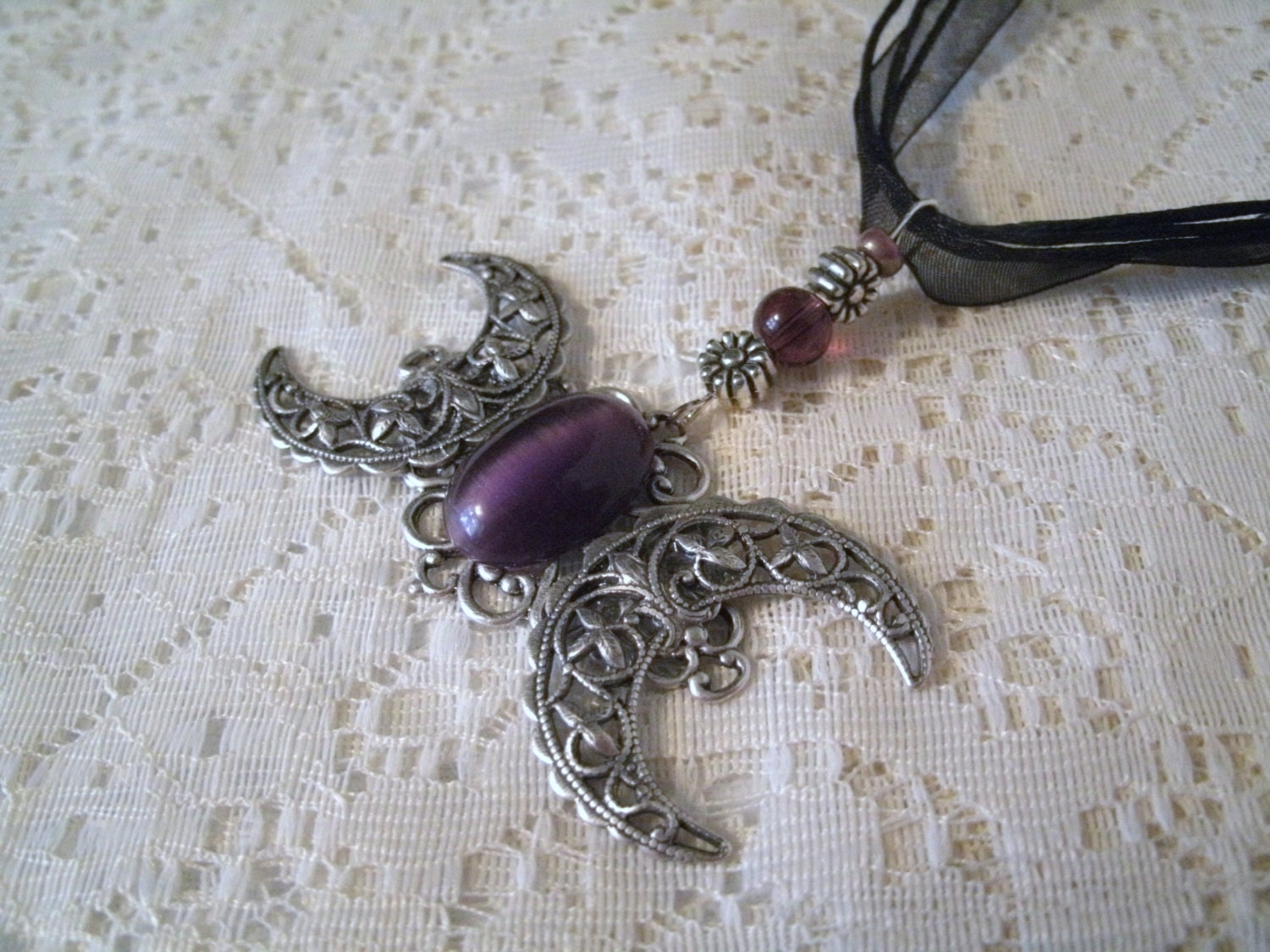 Triple Moon Goddess Necklace wiccan jewelry pagan by Sheekydoodle