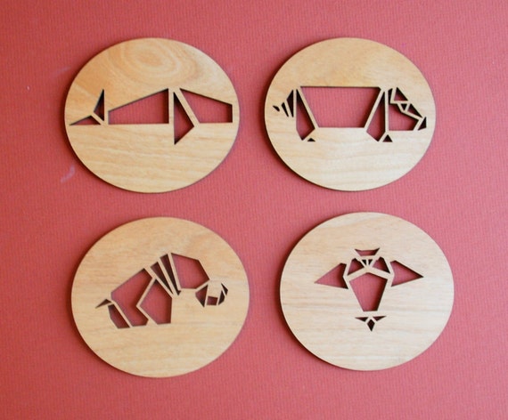 Origami Animals Laser Cut Adler Wood Coasters by LuccaWorkshop