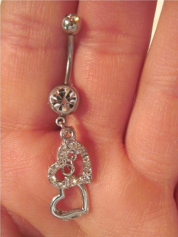 Navel Belly Button Ring Crystal Barbell Silver Tone Double