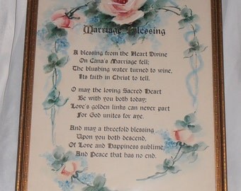1950 Catholic Marriage Blessing in Gold Frame Framed Art Roses Jesus ...