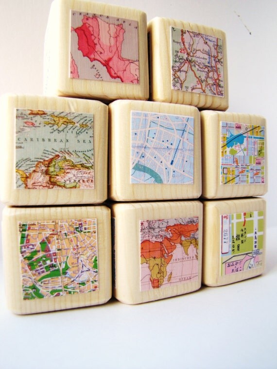 Map Blocks. Wood Toy. Childrens blocks. Unique Baby by MiaBooo