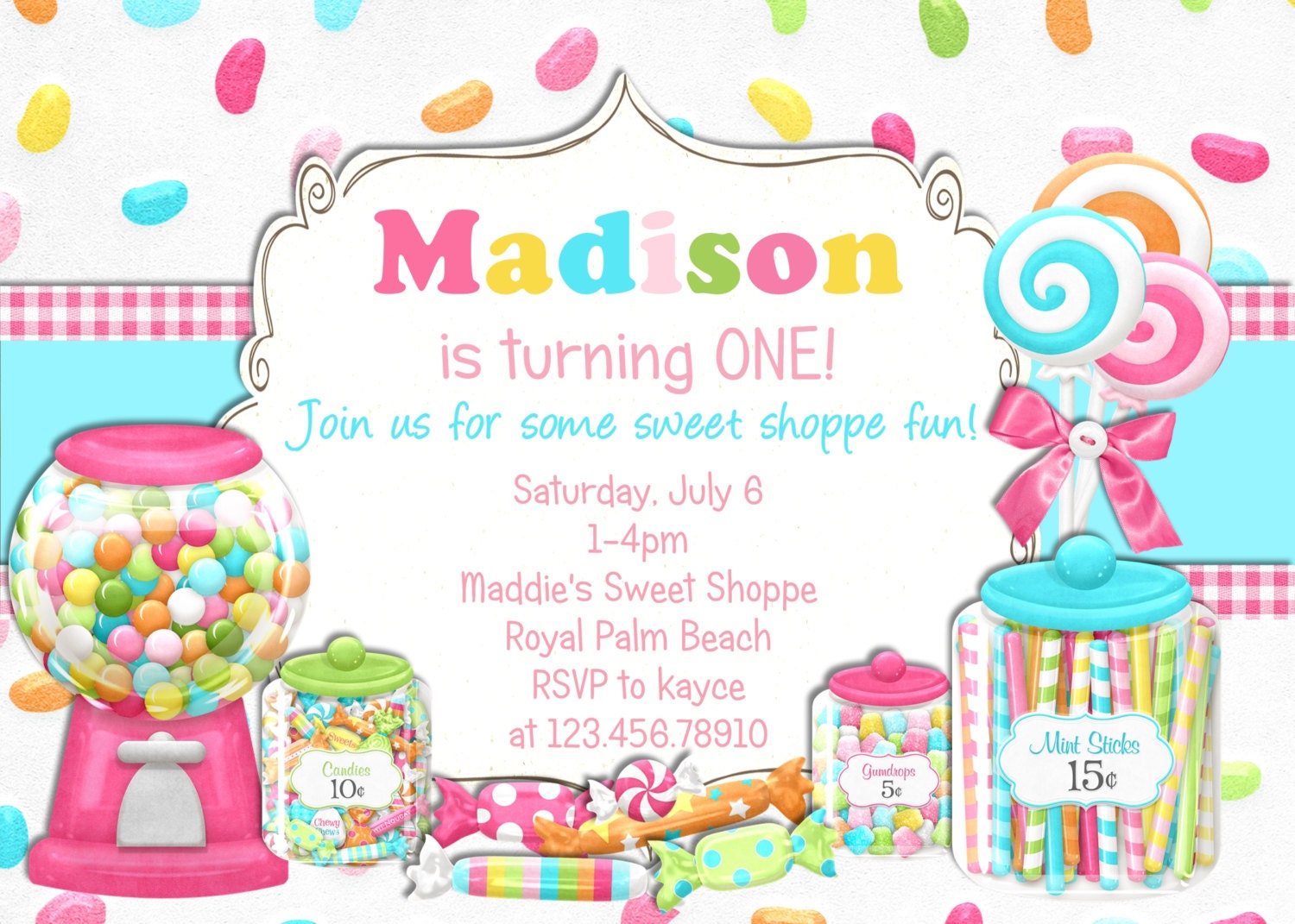 Cute Candy Theme Birthday Custom Invitations