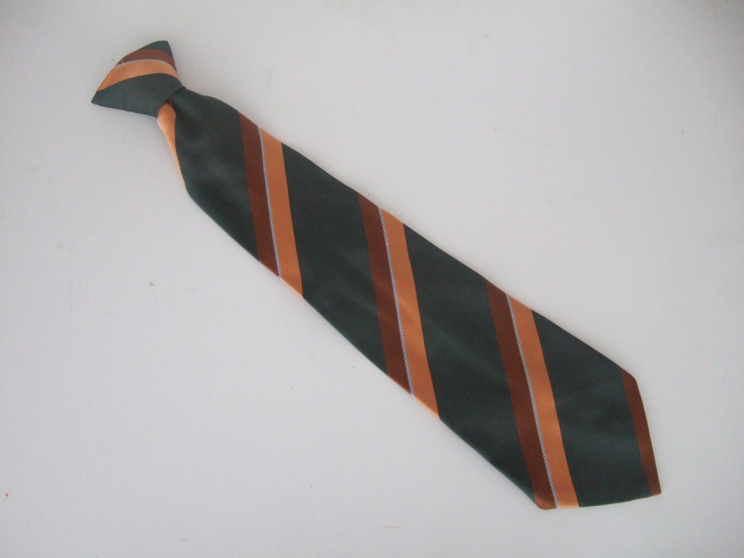 Vintage 1970s Men’s 4″ wide clip on tie / ‘Snapper’ dark green orange ...