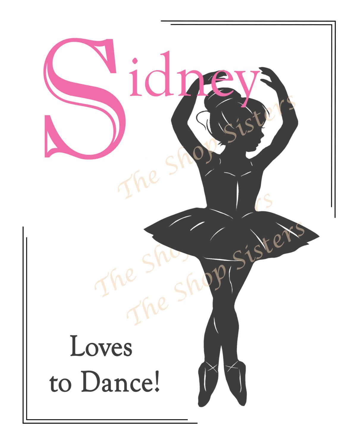 Ballet Dancer Personalize Silhouette 8 x 10 Print Wall art