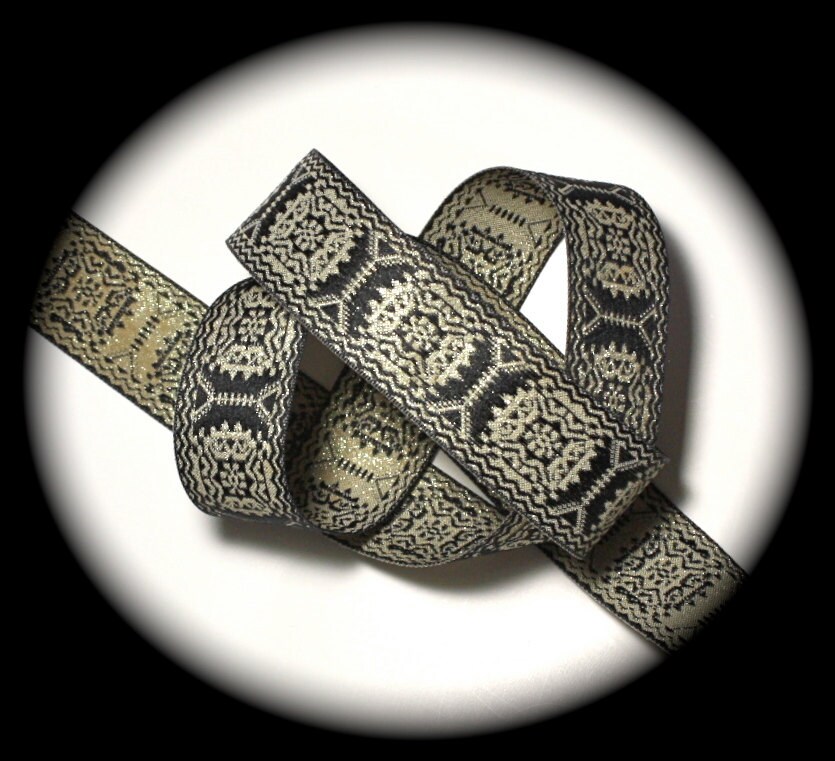 Woven Ribbon 1 x 10 yards Black and MUTED Gold by LesBonRibbon