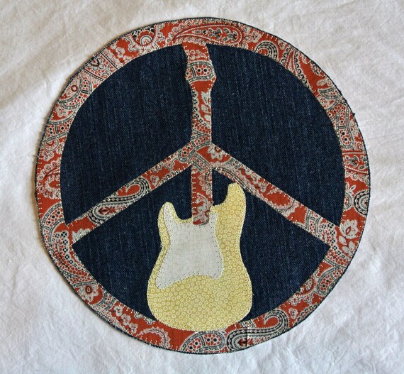 Peace Sign Guitar Patch Jacket Back Upcycled by AddieRecoyDesigns