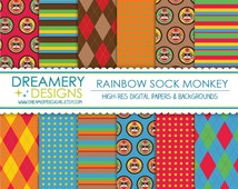 Unique rainbow sock monkey related items | Etsy