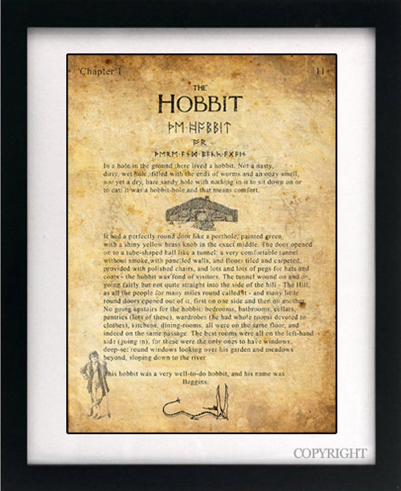 The Hobbit Art Book Print A4 or A3 Large Vintage Page Effect
