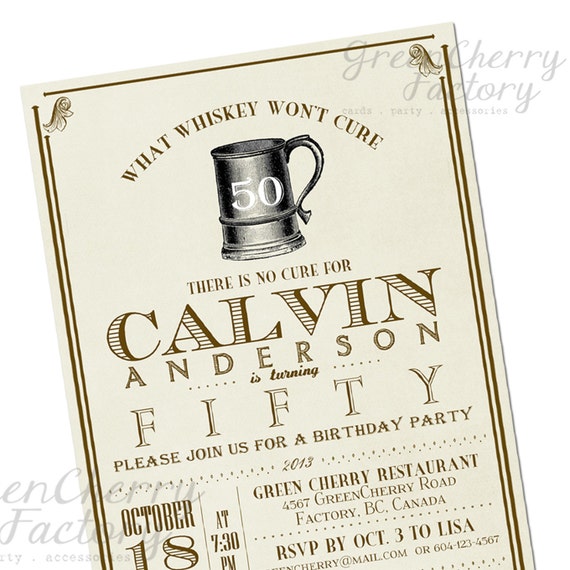 Items Similar To Whiskey Adult Birthday Invitation Vintage Beer Biege