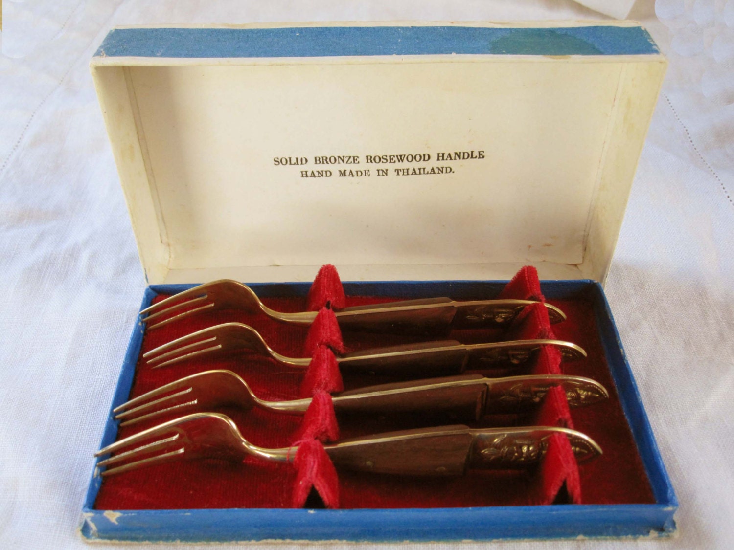 Four Thai Bronze and Rosewood Specialty Forks – Original Box – Hand ...