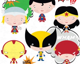 Super Heroes clip art, cute super heroes perfect for Scrapbook, Cards ...
