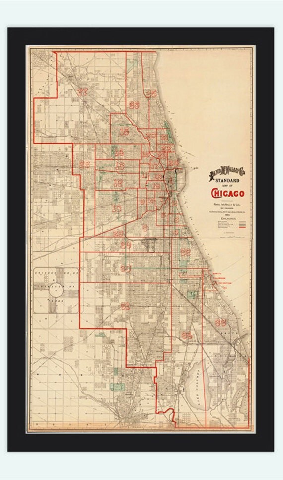 Old vintage map of Chicago 1893 United States of by OldCityPrints