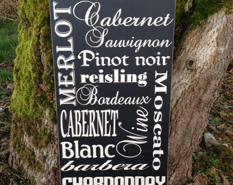 Wine Sign 12 x 24 Variety of Different Wines Wood Sign